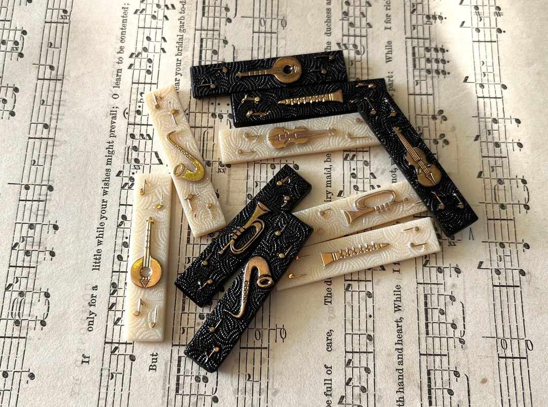 10 West German Musical Instruments Glass Plaques Small Flat Cabochon ...