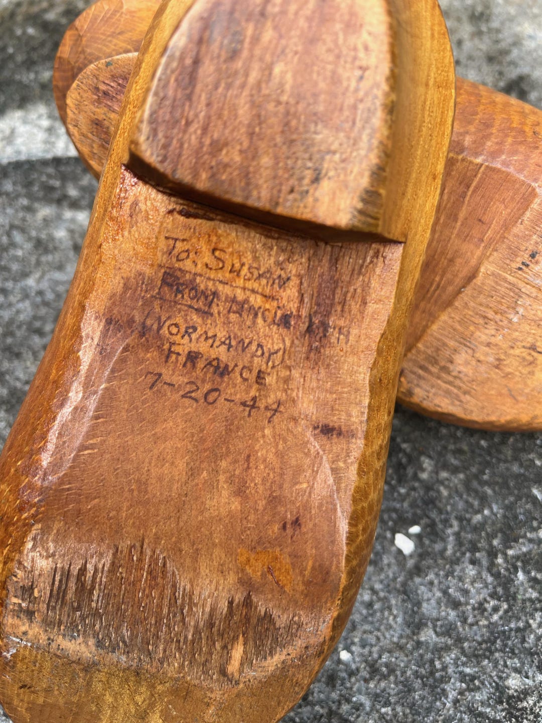 SALE 1944 Inscribed Wooden Clogs Small Wood Shoes 1940s Normandy France WW2 DDAY Wartime Family ...