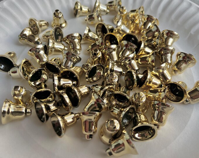 60 Tiny Gold Plastic Bell Shapes Mini Bells Lot Petite Small Crafting ...