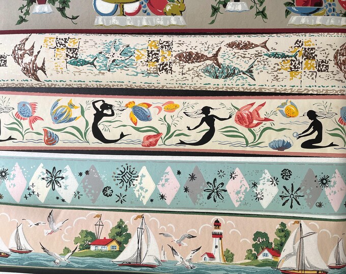 24 Feet Vintage Wallpaper Borders Wall Paper Border Lot Sample Ephemera ...