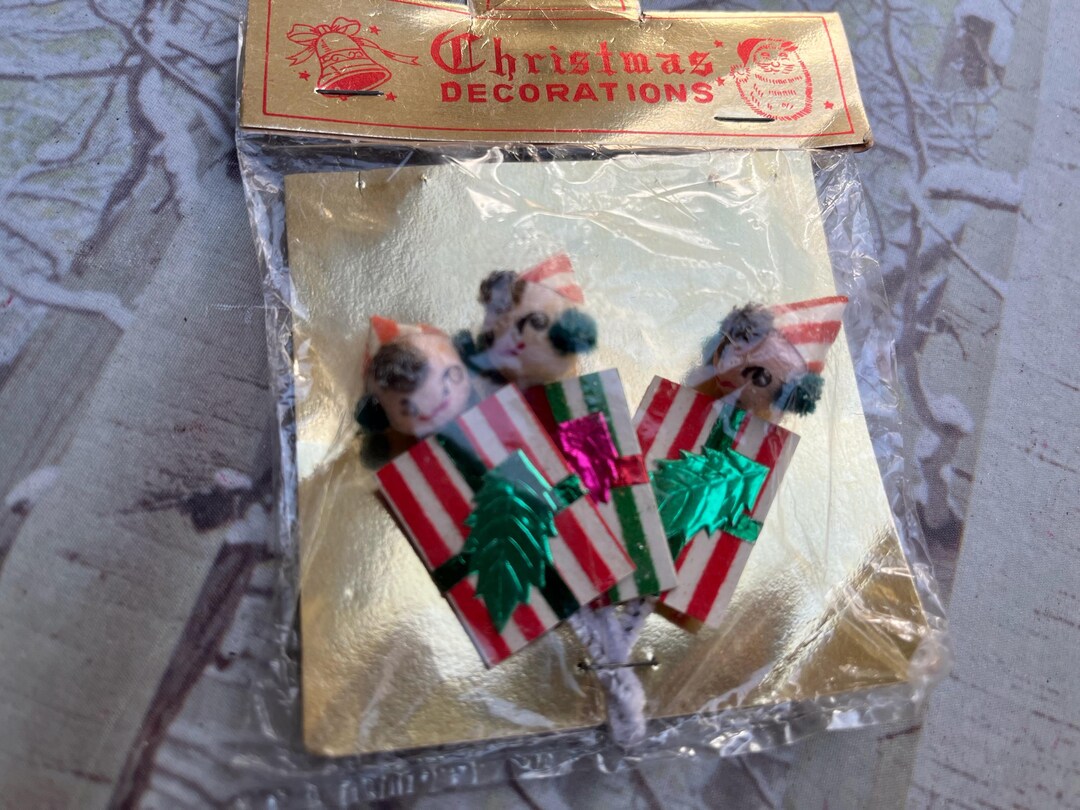 3 Tiny Elf Gift Ties in Package Vintage Christmas Tie Ons Japan Retro ...