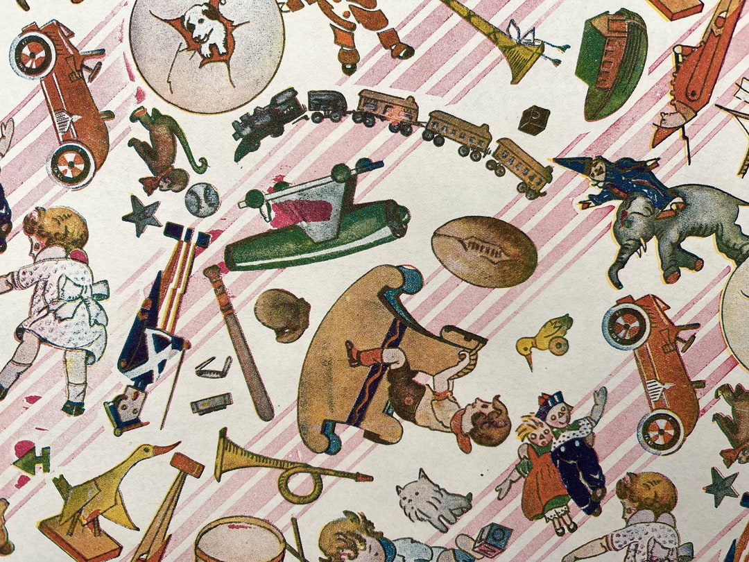 12 Feet Antique 1920s Wrapping Paper Wide Gift Box Wrap Toys Vintage ...