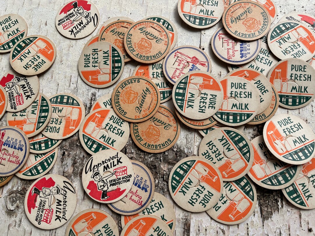 50 Vintage Milk Caps Cap Lot 1950s 1960s Retro Advertising Craft Supply ...