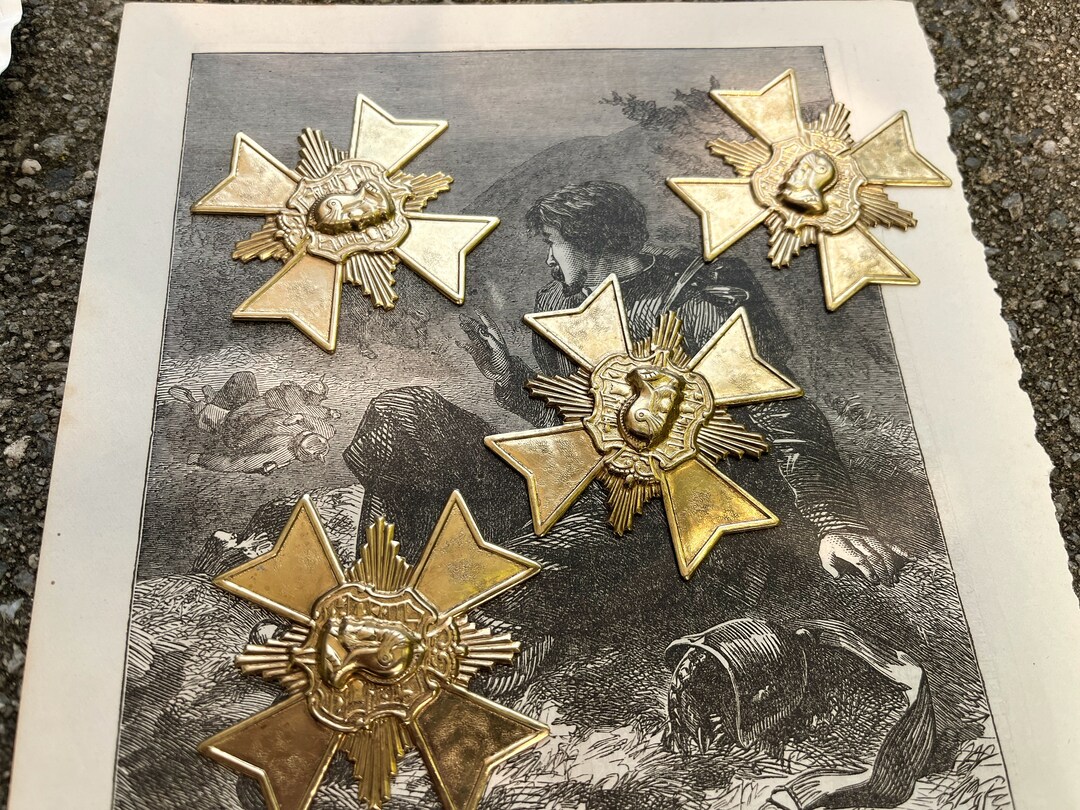4 Lg. Metal Vintage Medieval Style Stampings Large Flat Medallion Medal ...