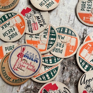50 Vintage Milk Caps Cap Lot 1950s 1960s Retro Advertising Craft Supply ...