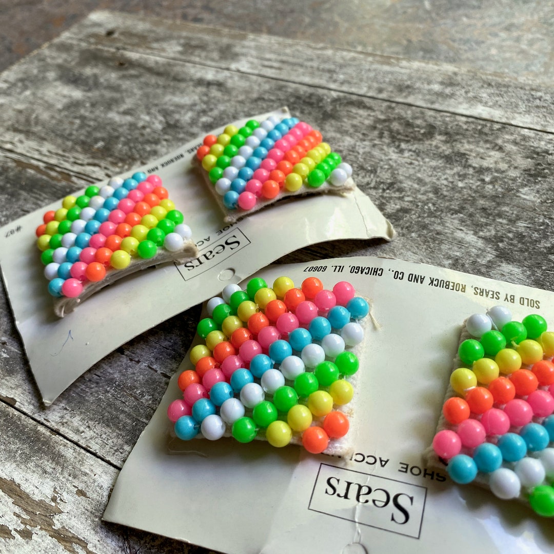 4 Vintage Beaded Shoe Clips: Mod Day Glo Accessory Set 2 Pair - Etsy