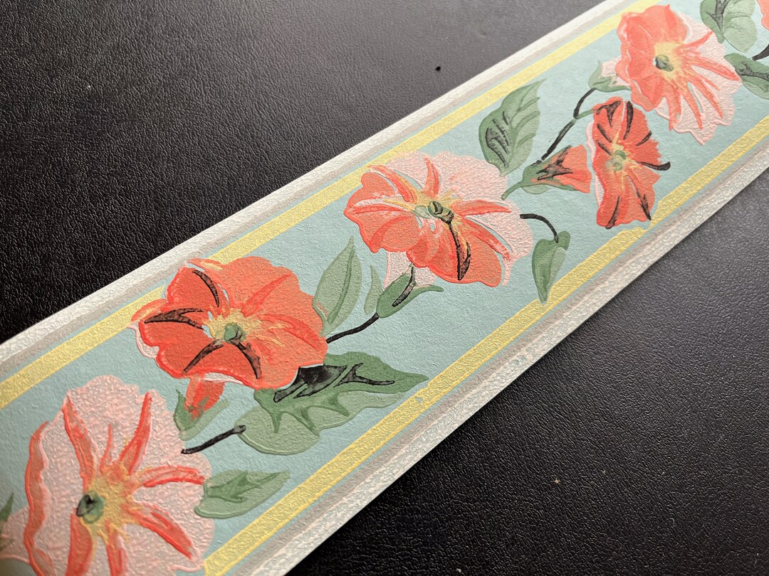 Vintage Morning Glory Blue Pink Floral Wallpaper Border 1940s Flowers ...