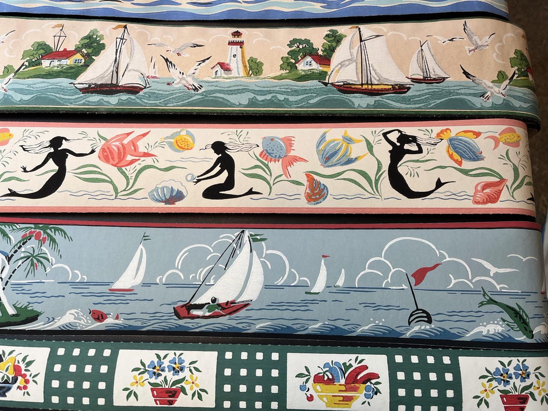 24 Feet Vintage Wallpaper Borders Wall Paper Border Lot Sample Ephemera ...