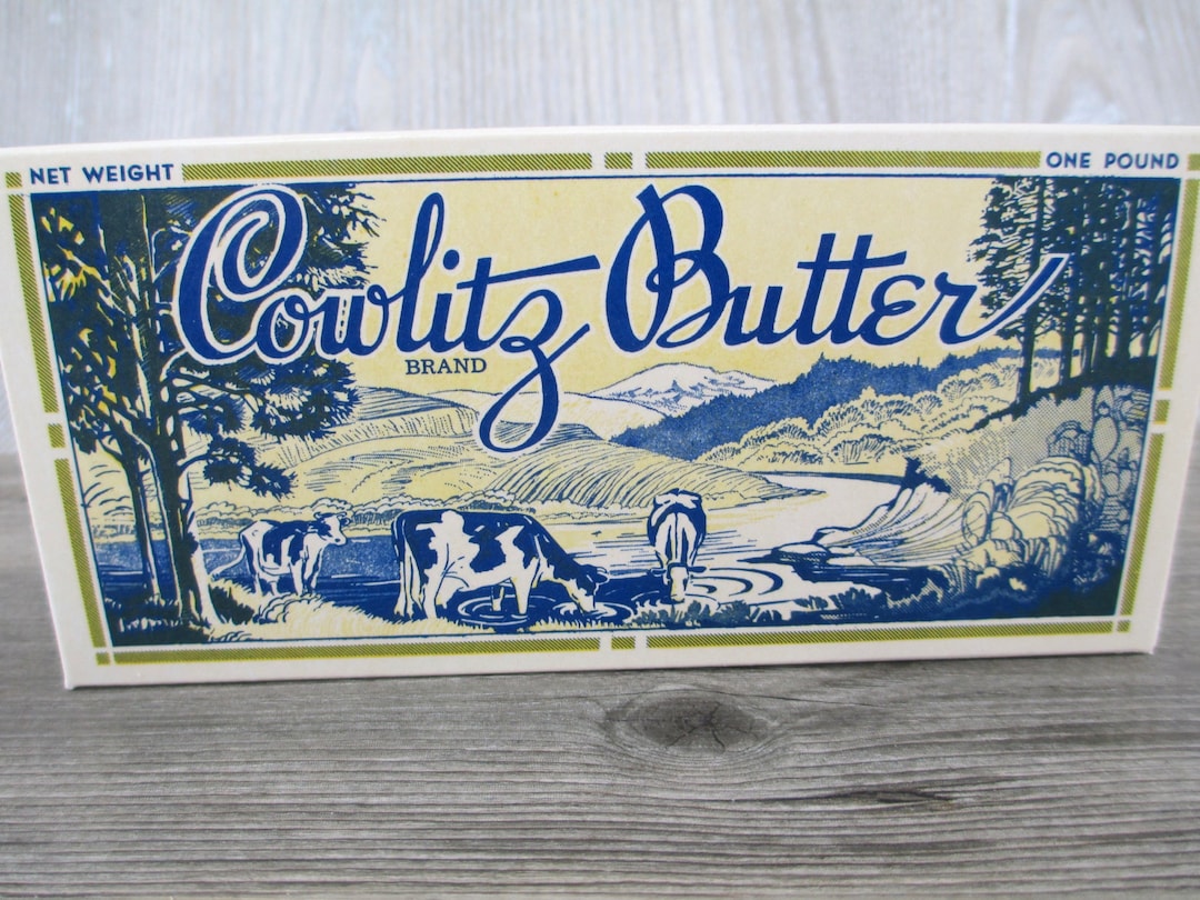 1930s Vintage Butter Box Blue Yellow Cows Empty One Pound Advertising ...