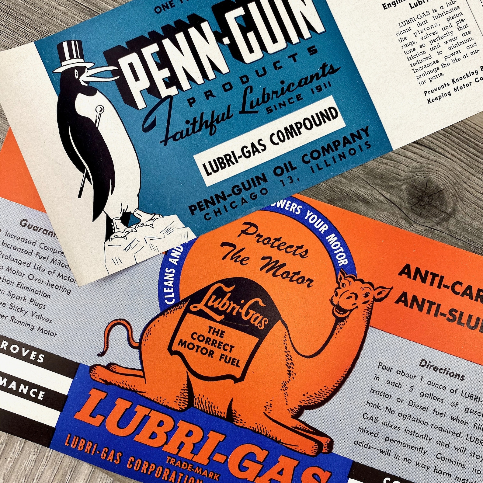 2 Vintage Art Deco Gas Can Labels Penguin Camel 1930s 1940s | Etsy