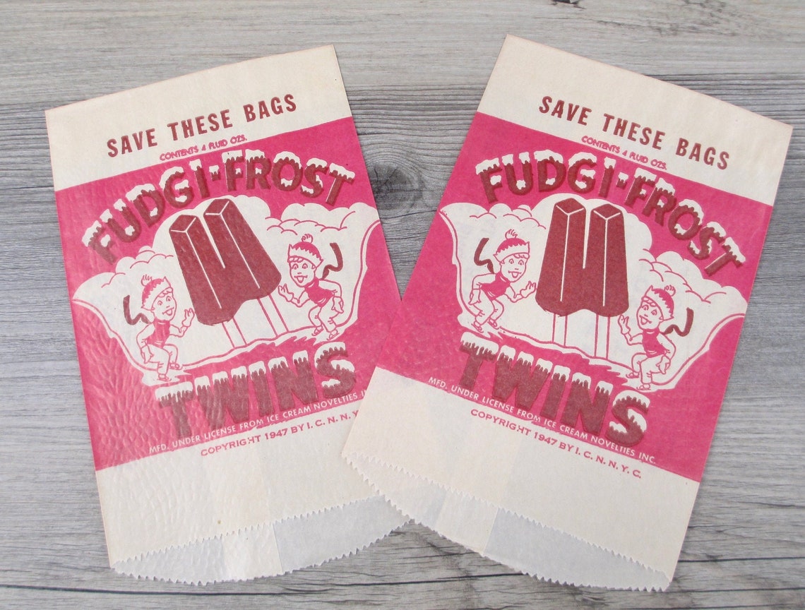 2 Vintage 1940s Fudgi Frost Twins Ice Cream Wrappers Retro Bag - Etsy
