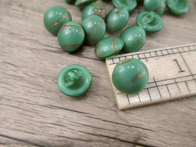 24 Vintage Green Buttons Copper Gold Glitter Swirl Glass | Etsy