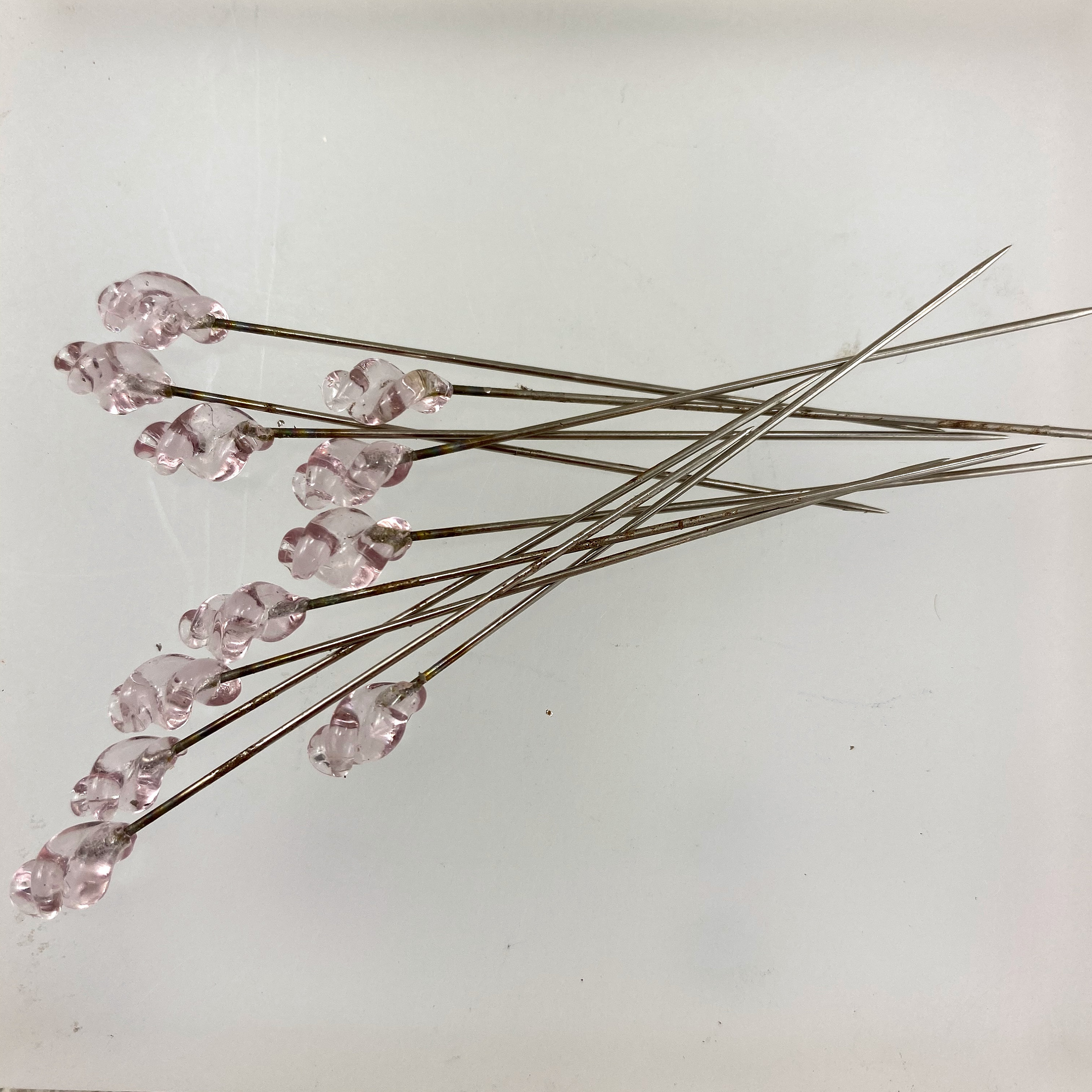 12 Vintage Pale Pinkish Purple Glass Small Head Pins Lot Floral ...