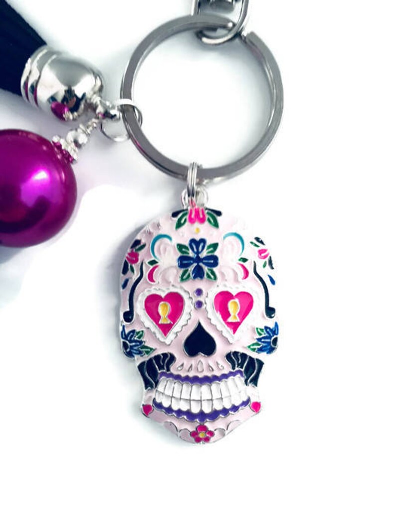 Sugar Skull Key Chain Pink Sugar Skull Key Chain Floral - Etsy