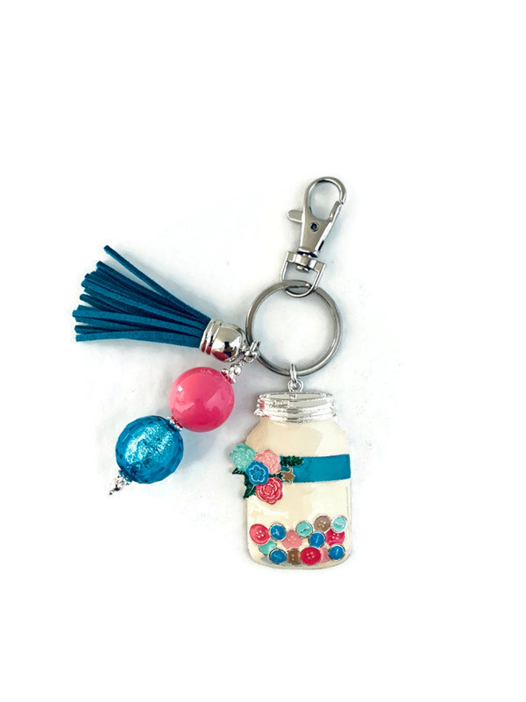 Mason Jar Key Chain Jar of Buttons Key Chain Hearts Key - Etsy France