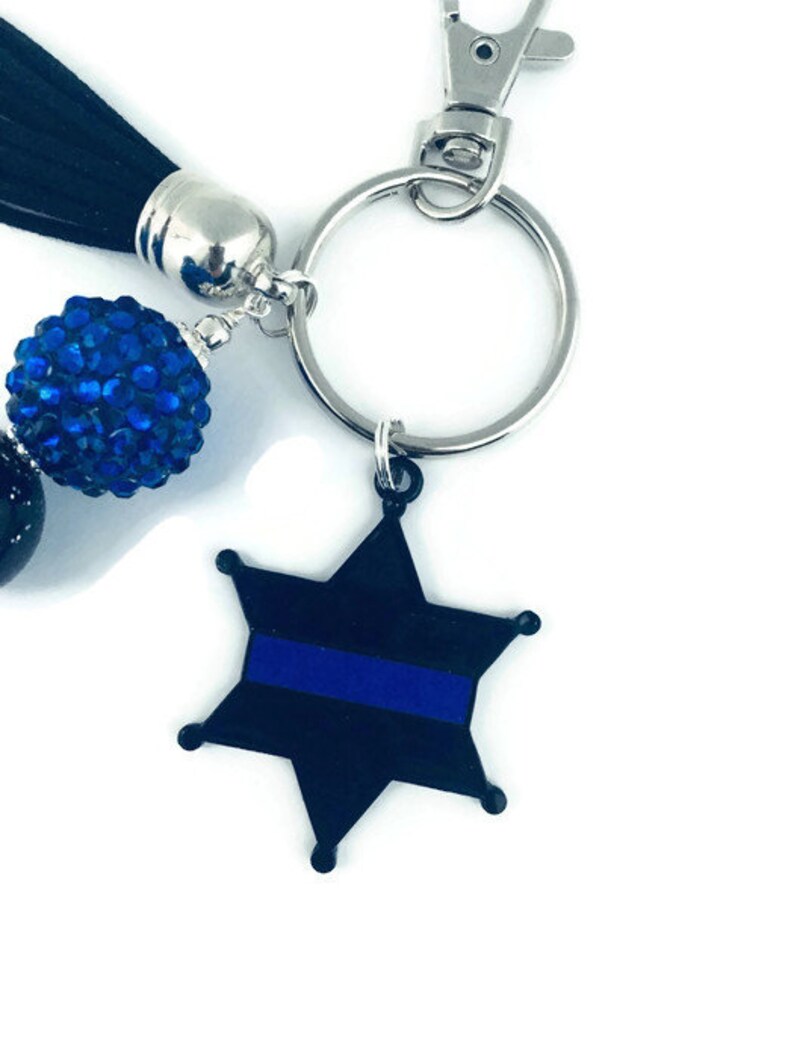 Police Key Chain Police Badge Key Chain Thin Blue Line Key - Etsy