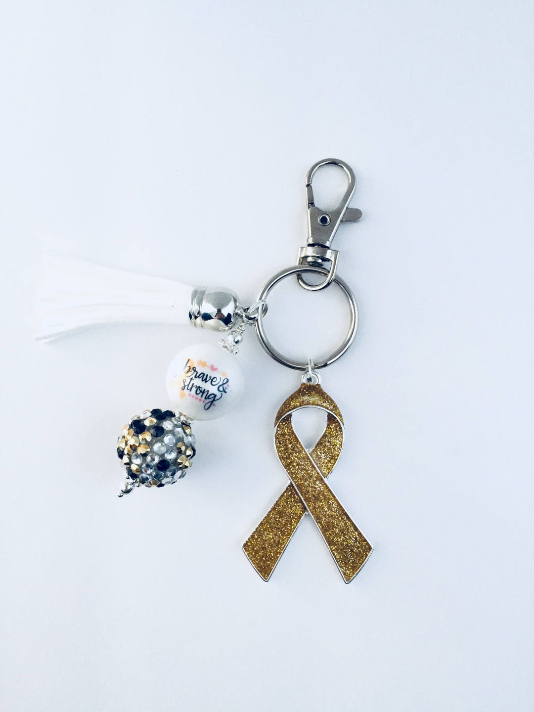 Gold Ribbon Key Chain Childhood Cancer Key Chain Cancer - Etsy