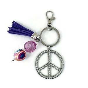 Peace Sign Key Chain Rhinestone Key Chain Pink Key Chain Mod Key Chain ...