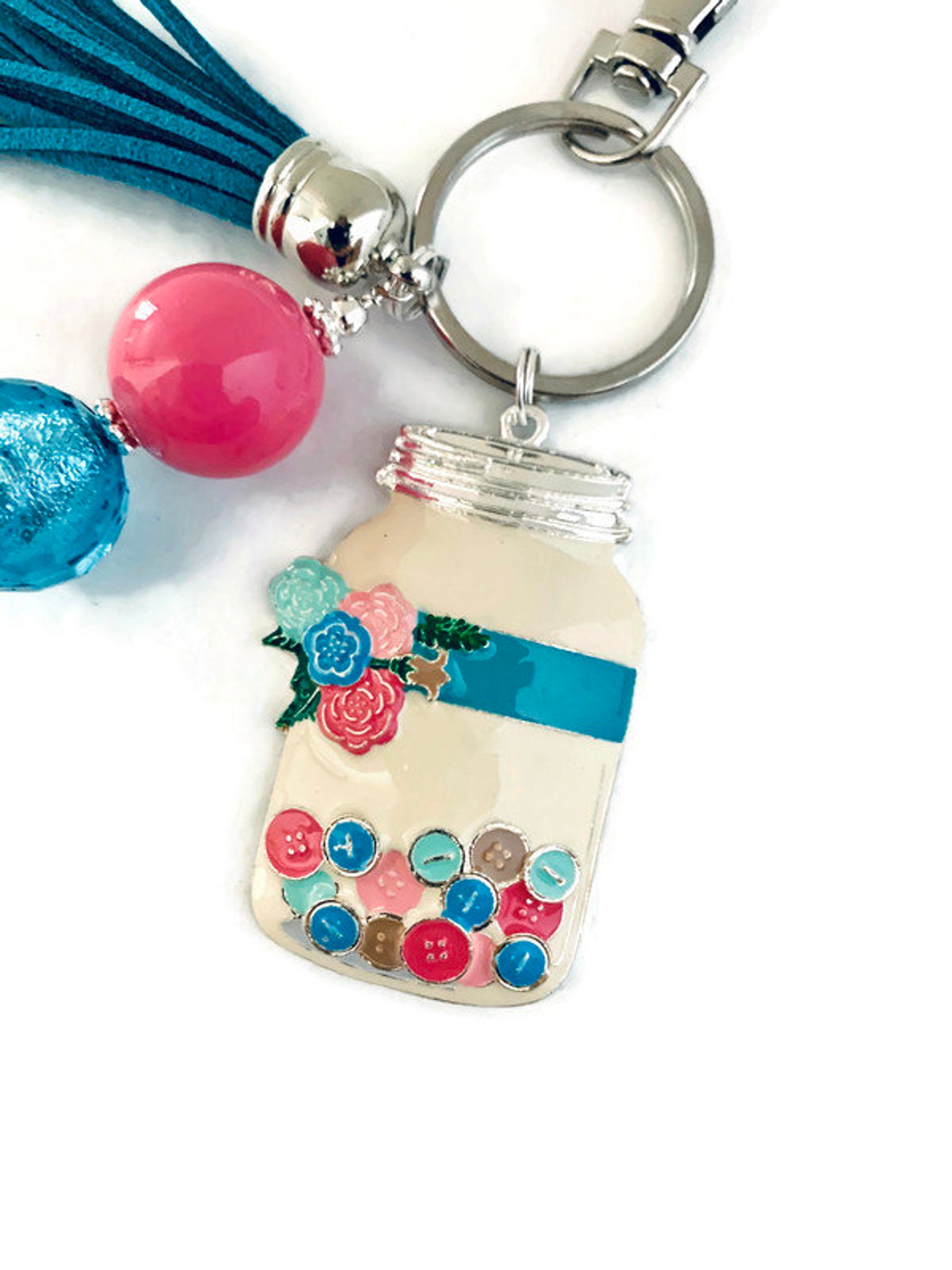 Mason Jar Key Chain Jar of Buttons Key Chain Hearts Key - Etsy France