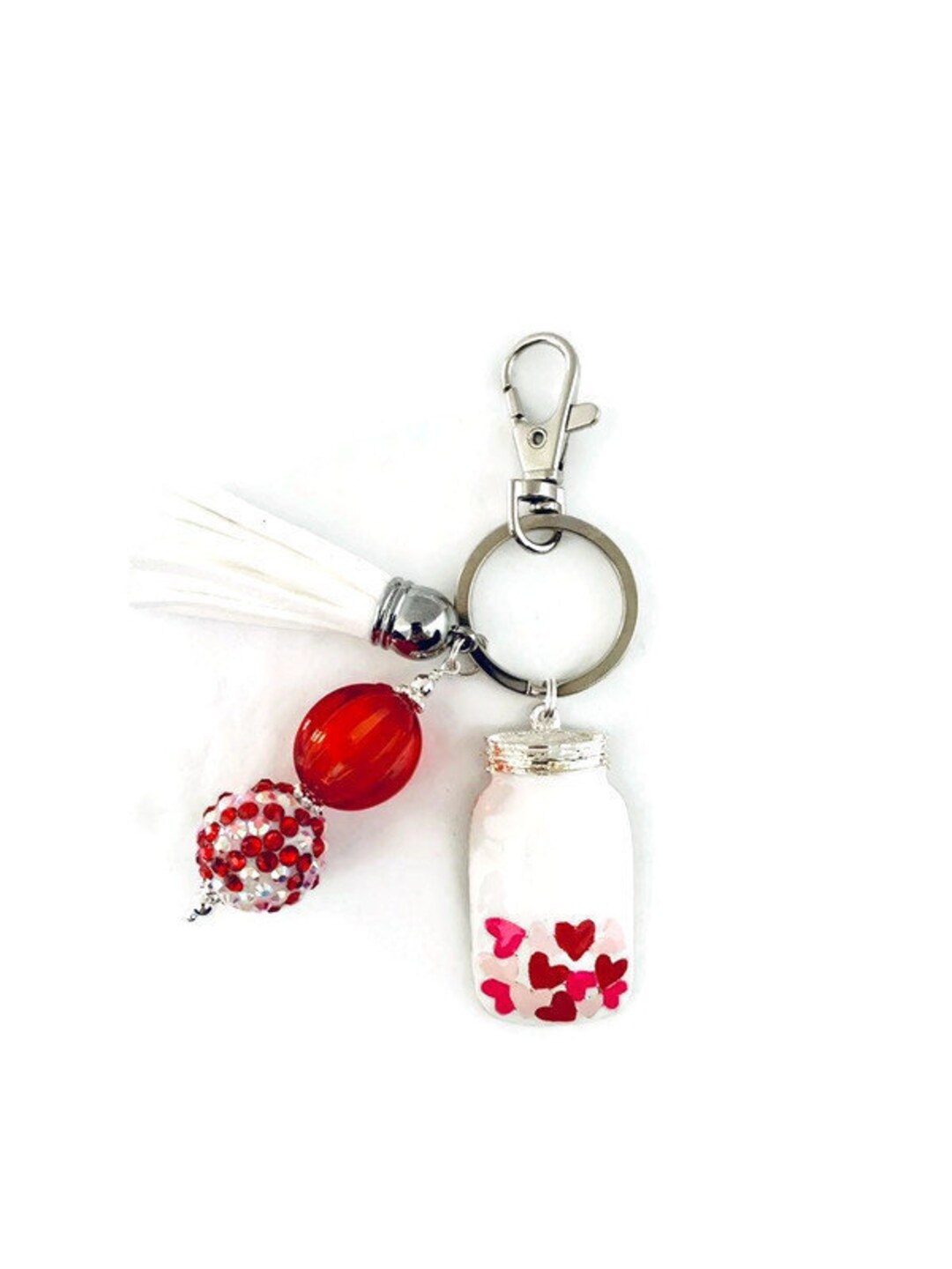 Mason Jar Key Chain, Jar of Hearts Key Chain, Hearts Key Chain ...