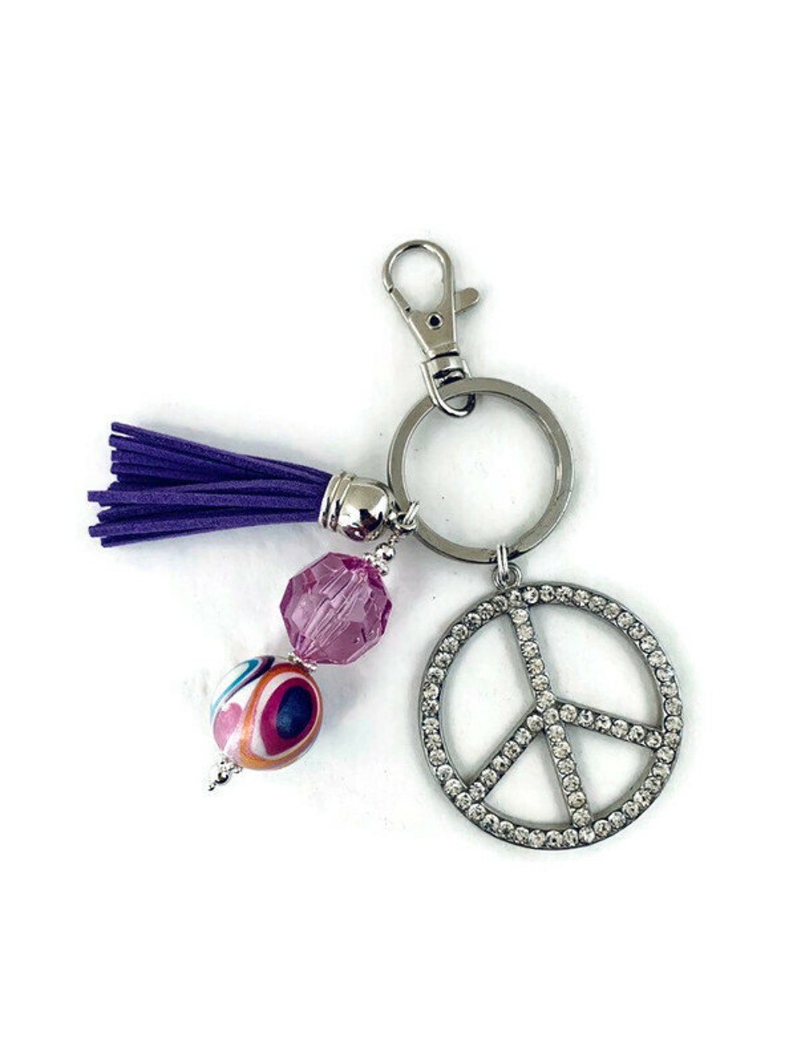 Peace Sign Key Chain Rhinestone Key Chain Pink Key Chain | Etsy