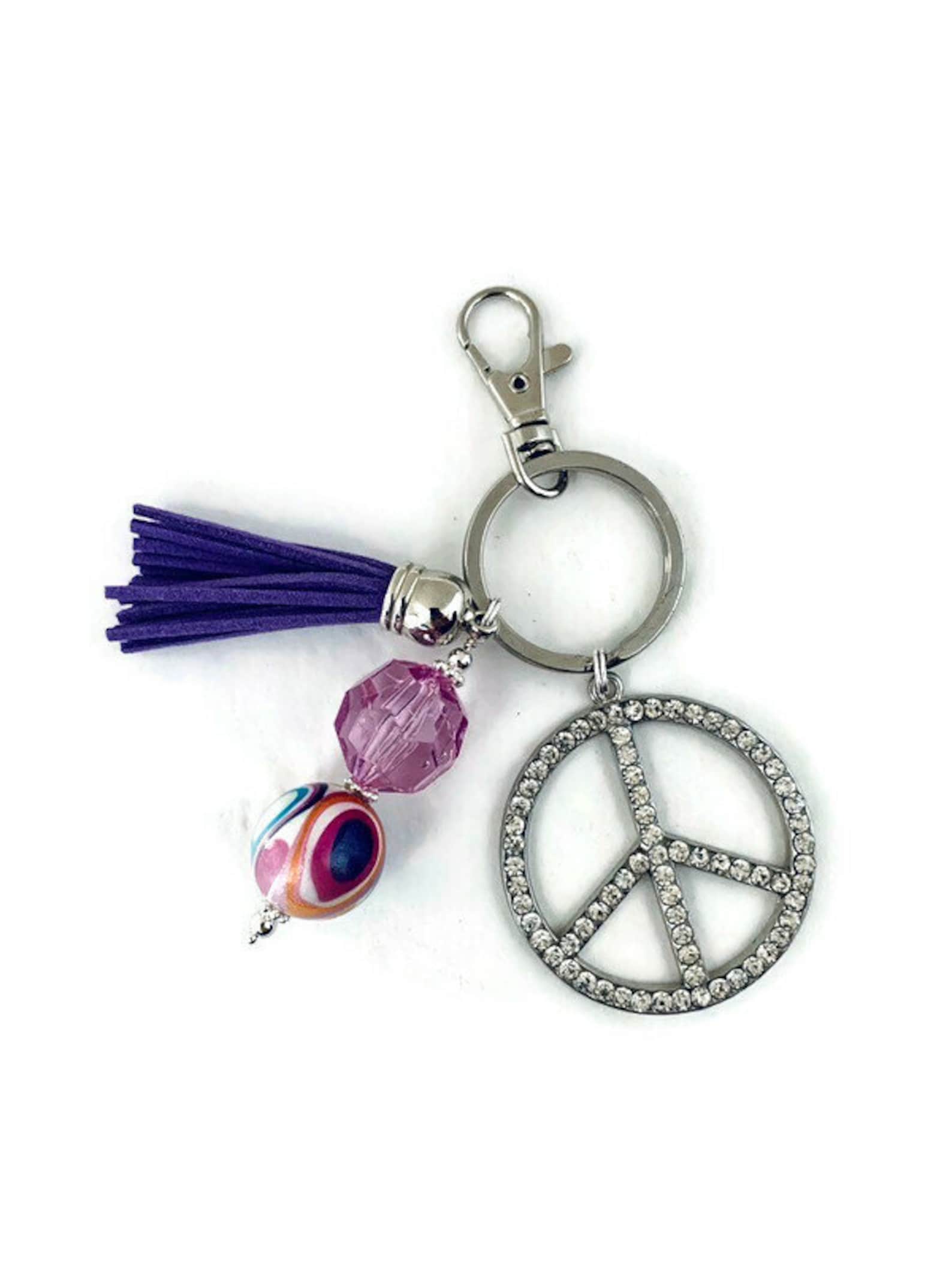 Peace Sign Key Chain Rhinestone Key Chain Pink Key Chain - Etsy