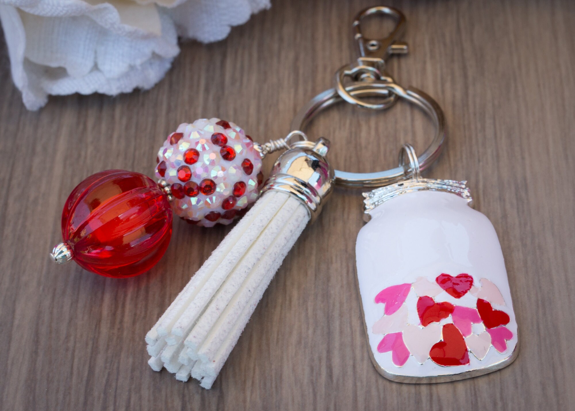 Mason Jar Key Chain Jar of Hearts Key Chain Hearts Key | Etsy