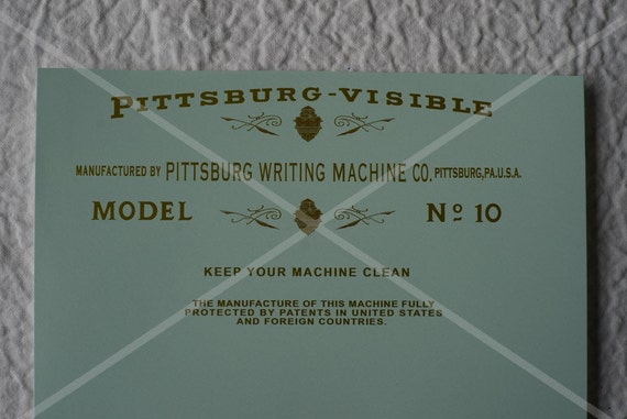 Pittsburg Visible Model 10 Typewriter Water Slide Decal Set | Etsy