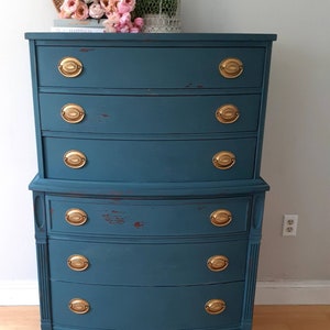 Soldvintage Distressed Dresser, Blue Tall Dresser, Chippy Blue Dresser ...