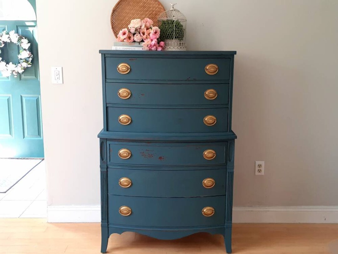 Soldvintage Distressed Dresser, Blue Tall Dresser, Chippy Blue Dresser ...