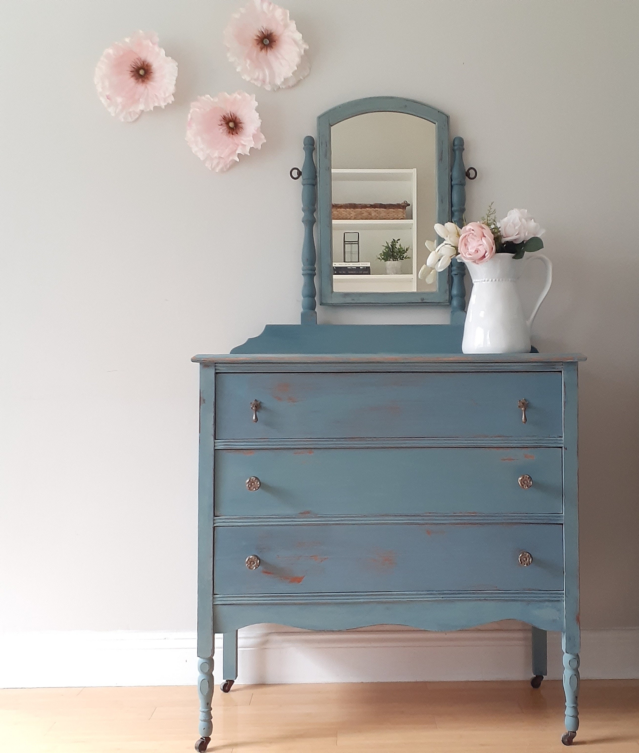 Blue Distressed Dresser Etsy