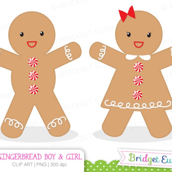 Gingerbread Boy and Girl Clipart - Etsy