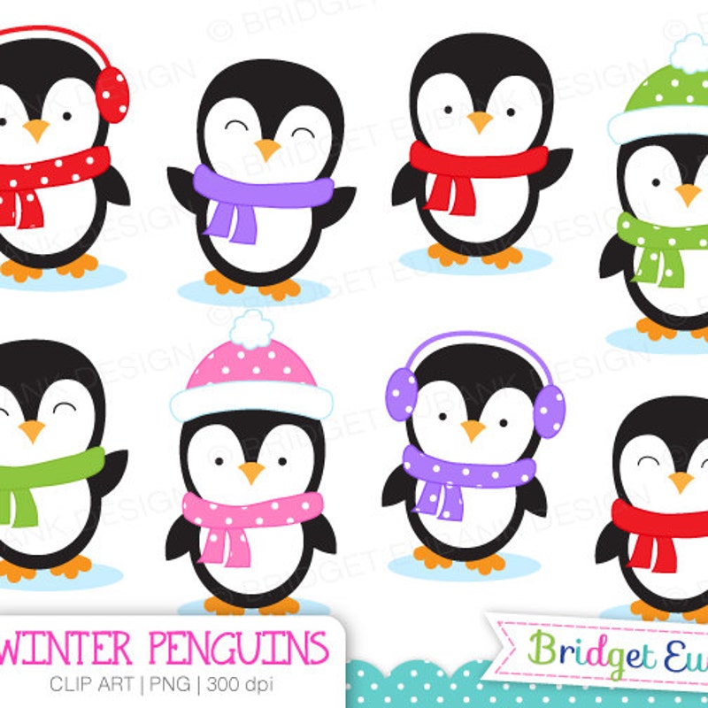 Winter Penguin Clipart - Etsy