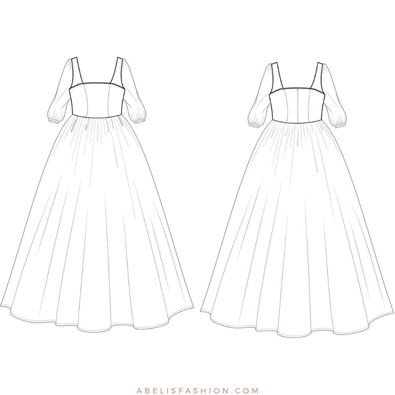 Ballgown Sewing Pattern, Sleeves Dress Pattern, Women Long Dress - Etsy