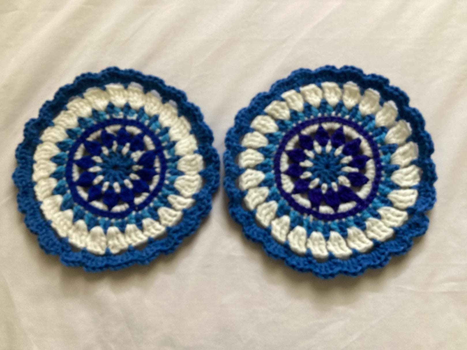 Blue and White Crochet Mandala, Pair of Crochet Blue Mandala - Etsy