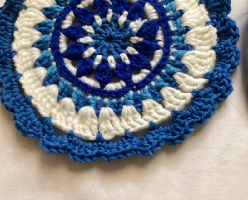 Blue and White Crochet Mandala, Pair of Crochet Blue Mandala - Etsy