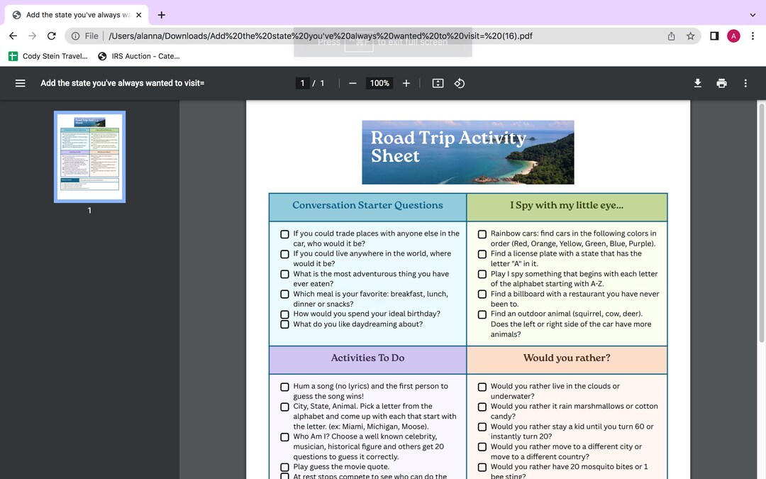 Family Road Trip Activity Sheet Digital Download - Etsy