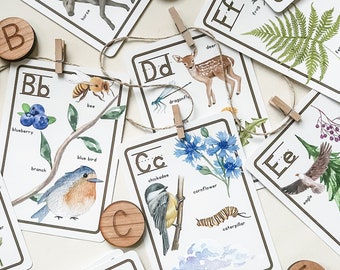Nature Alphabet Flashcards / Watercolor Alphabet Cards / Homeschool ...