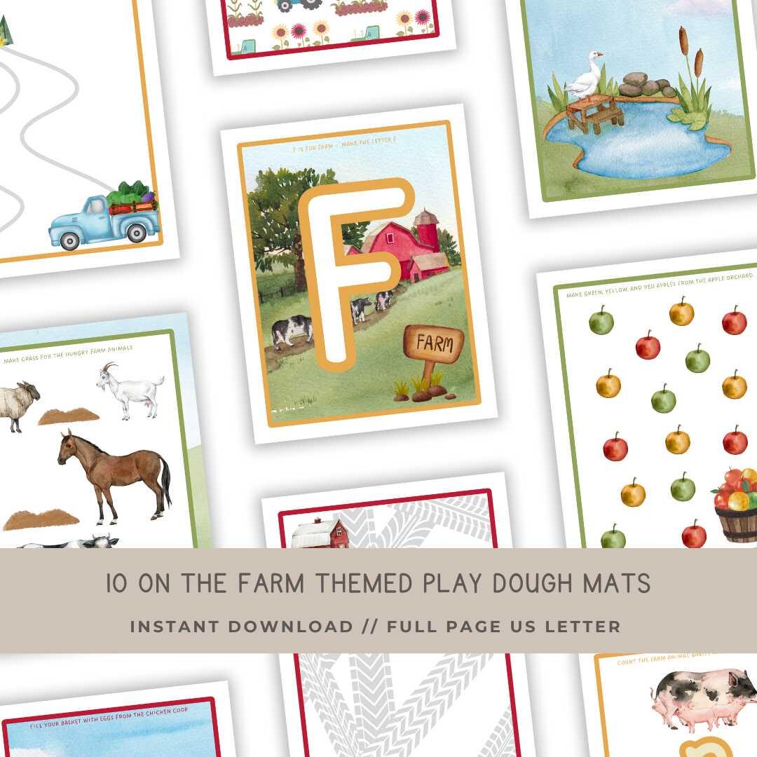 10 on the Farm Themed Play Dough Mats - Digital Download - Etsy