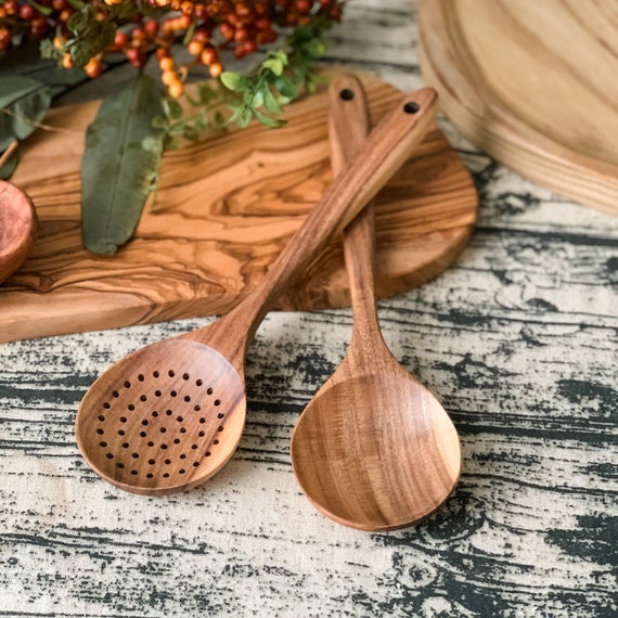 Large Wooden Spoon and Strainer Spoon - Etsy