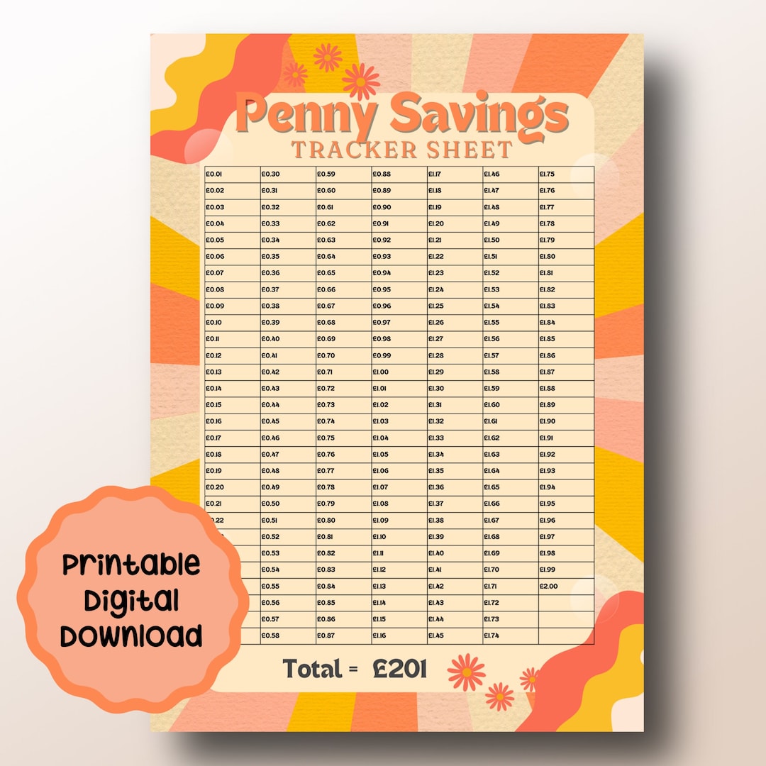 Penny Saving Challenge, Instant Download, Printable, A4, Money Saving ...