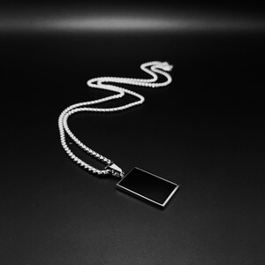 Black Rectangle Pendant Necklace for Men, Stainless Steel, Pendant With ...