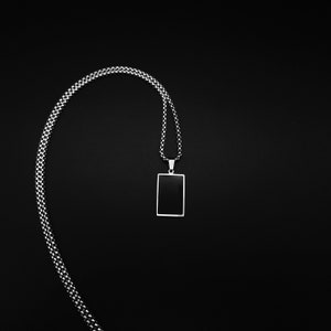 Black Rectangle Pendant Necklace for Men, Stainless Steel, Pendant With ...