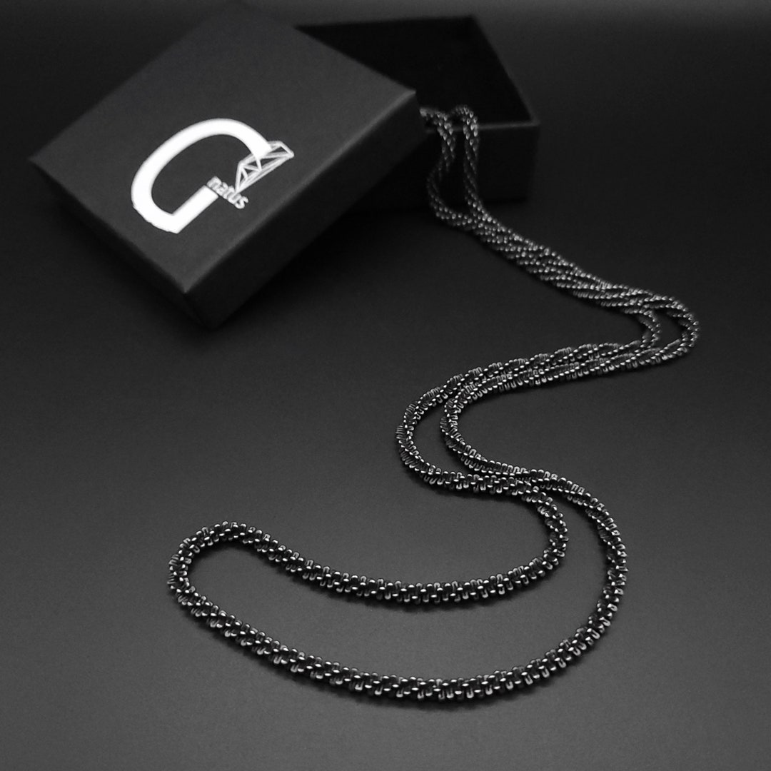 Mens Black Chain Necklace, Rope Chain Necklace, Futuristic Long Black ...