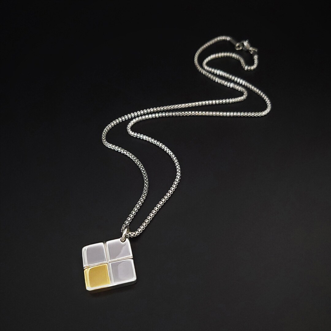 Mens Silver Gold Pendant With Chain, Handmade Jewelry for Men, Square ...