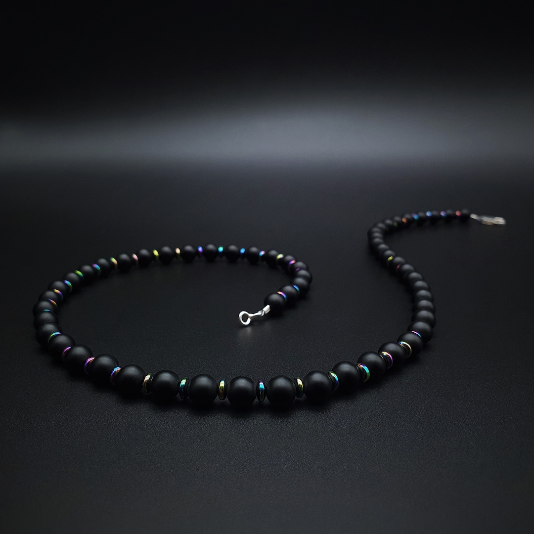 Lgbtqia Necklace For Men Queer Rainbow Necklace Black Onyx Gay Pride Jewelry Handmade