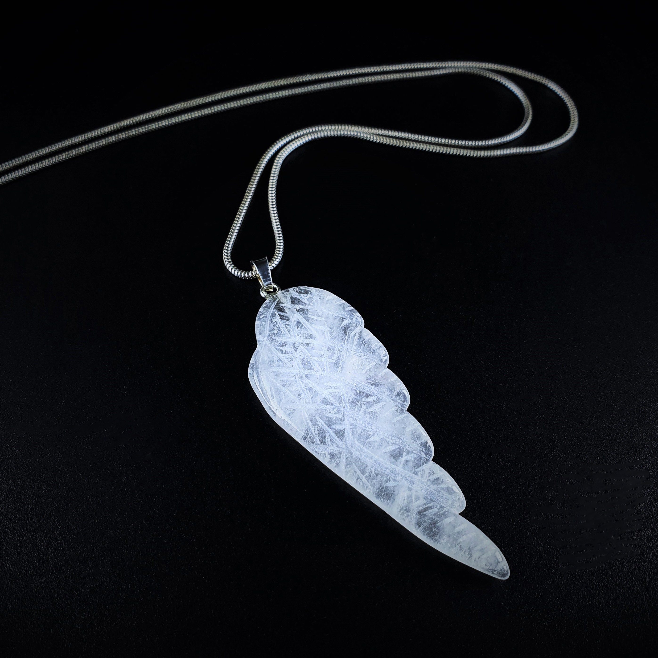 Mens Pendant Necklace Angel Wing Rock Crystal Gemstone | Etsy