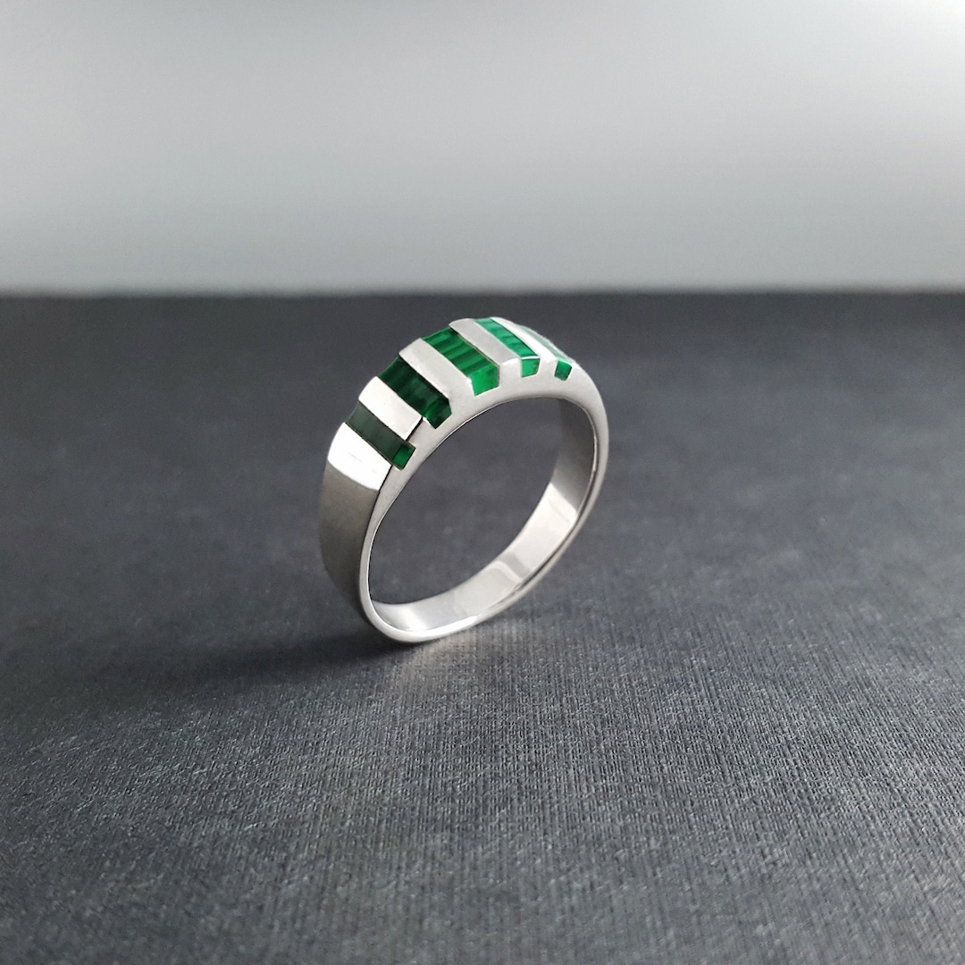 Mens Silver Ring Green Malachite Gemstone, 925 Sterling Silver ...