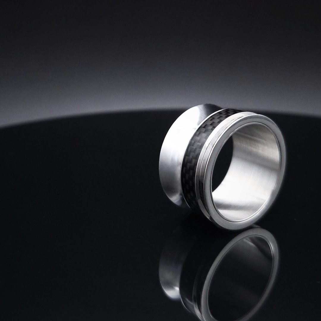 Mens Ring Silver Band Stainless Steel, Big Rings for Men, Rotating Ring ...