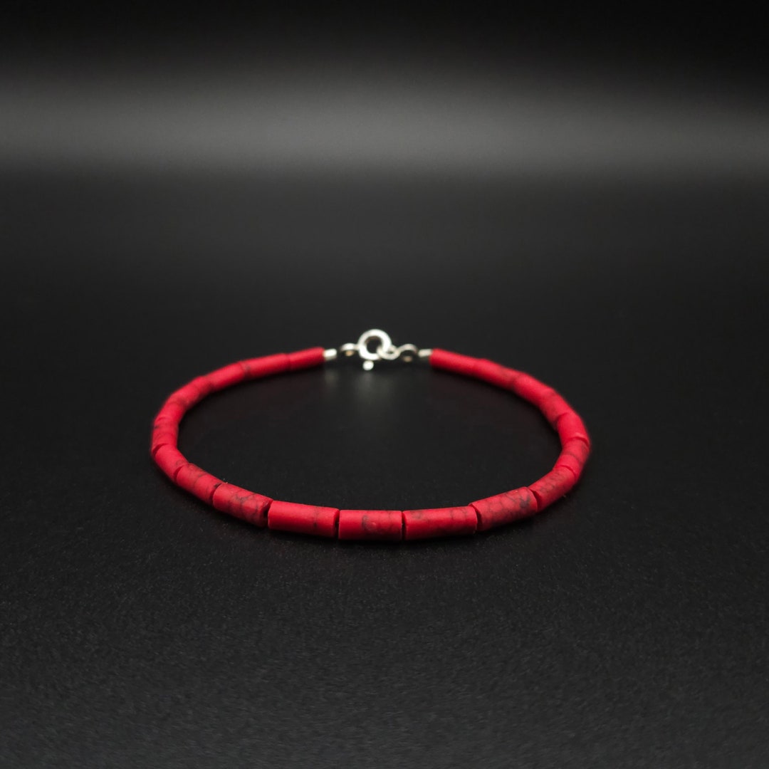 Howlite Red Bracelet for Men, Handmade Gemstone Jewelry for Men ...